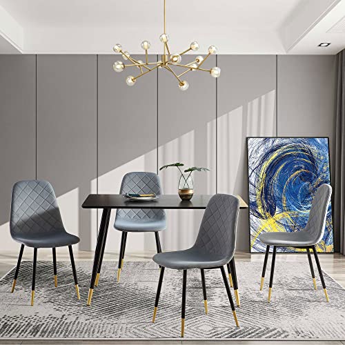 Ufurpie 5-Piece Dining Table Set, 47'' Rectangle Kitchen Table and 4 Grey Velvet Chairs,Solid Metal Gold Legs, Perfect for Kitchen, Breakfast, Dining Room Set for 4
