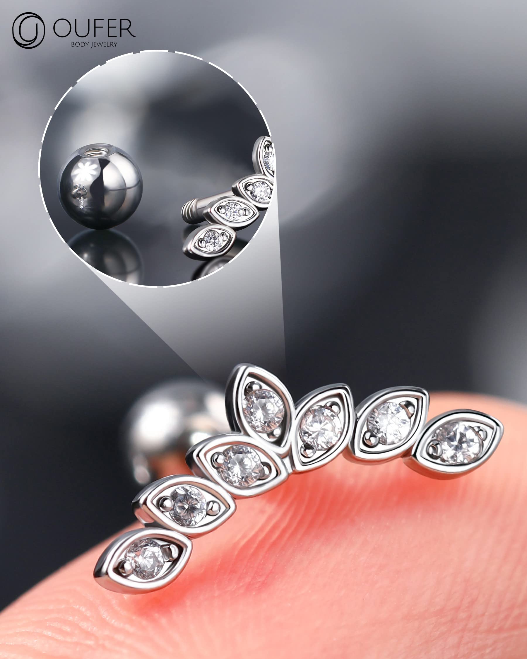 OUFER Cartilage Earring Stud, 316L Surgical Steel Helix Earrings, Shiny Clear CZ Tragus Piercing Jewelry, Forward Helix Conch Daith Piercing Jewelry