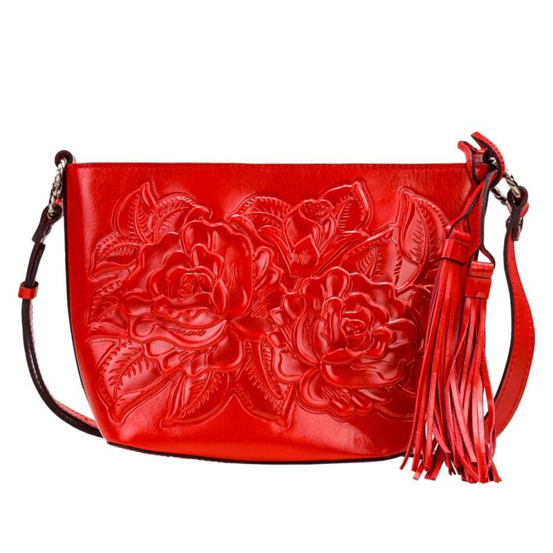 Patricia Nash Voletta Leather Top Zip Crossbody Bag - Papaya Rose Tooled