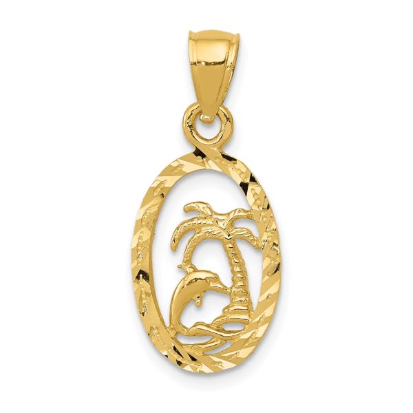 IceCarats 14K Yellow Gold Sea Dolphin Ocean Fish Beach Nautical Palm Tree Necklace Summer Pendant Tropical Charm Only