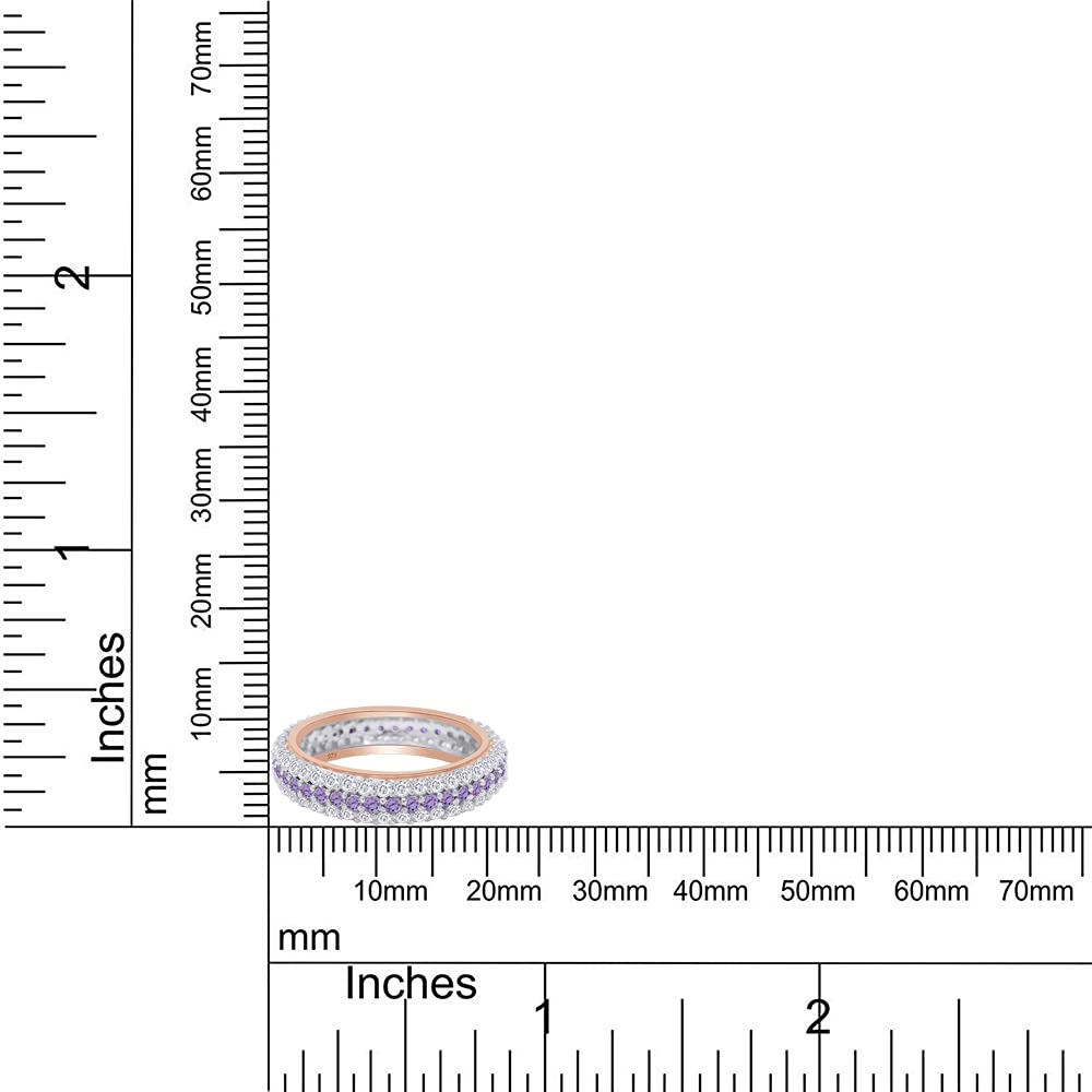 Jewel Zone US Round Cut Purple Simulated Alexandrite Eternity Ring in 14K Rose Gold Over Sterling Silver
