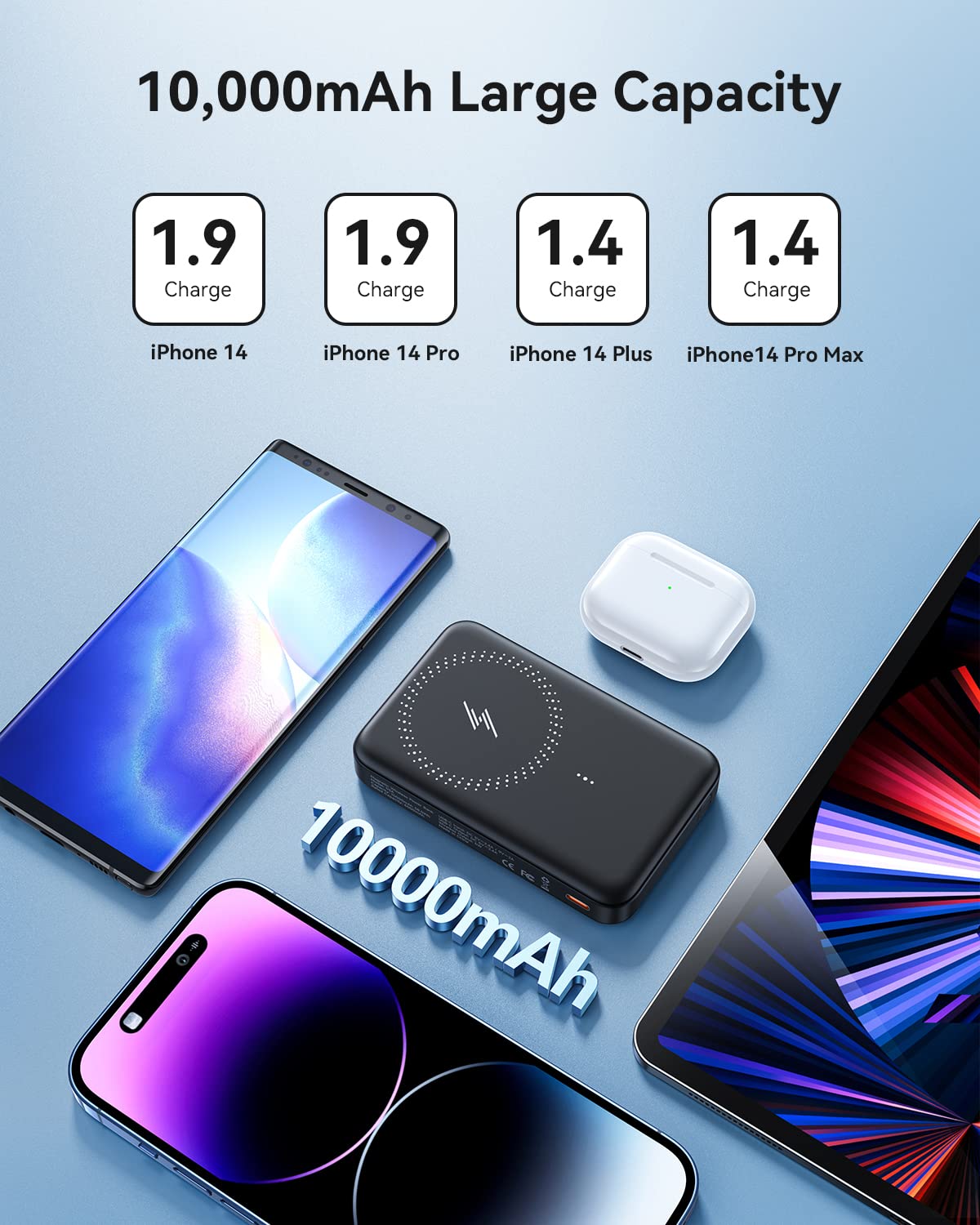weetla ๐ฎ๐ฌ๐ฎ๐ฏ ๐ก๐ฒ๐ Magnetic Battery Pack 10000mAh LED Digital Display Foldable Wireless Power Bank with Kickstand USB-C Cable Portable Wireless Charger Power Bank for iPhone 14/13/12 03A (White)