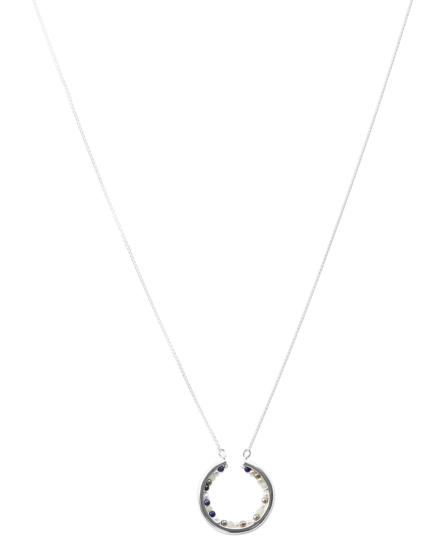 Lucky Brand Beaded Sliced Cirlce Pendant,Silver,One Size
