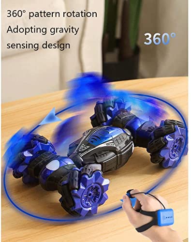 RC Stunt Car, 4WD 2.4GHz Remote Control Car Deformable All-Terrain Off Road Car, 360 Degree Flips Double Sided Rotating Race Car with Gesture Sensor Watch Lights Music for Kids (Red) N5