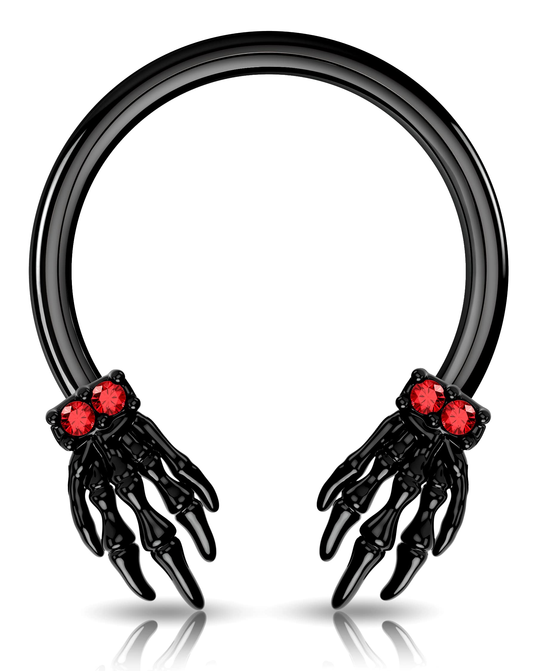 Melighting Skeleton Hand Septum Rings 16G Black Daith Earrings Halloween Septum Jewelry Clear CZ Surgical Steel 316L Helix Earring Cartilage Tragus Piercing for Women Men