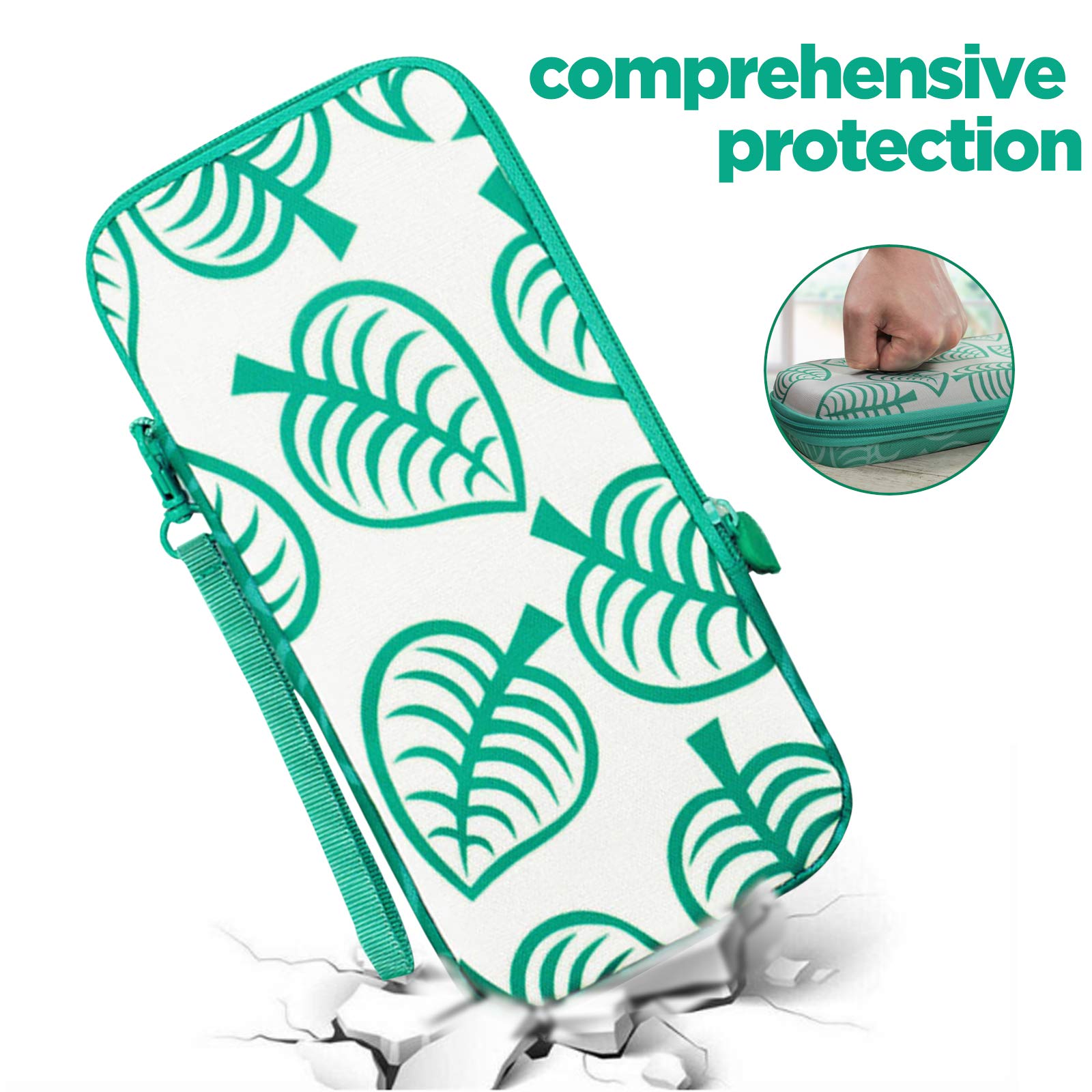 LYCEBELL Carrying Case for Nintendo Switch Lite Travel Carrying Bag New Leaf Design Portable Ultra Slim Pouch for Switch Lite Console with Wrist Strap - Green