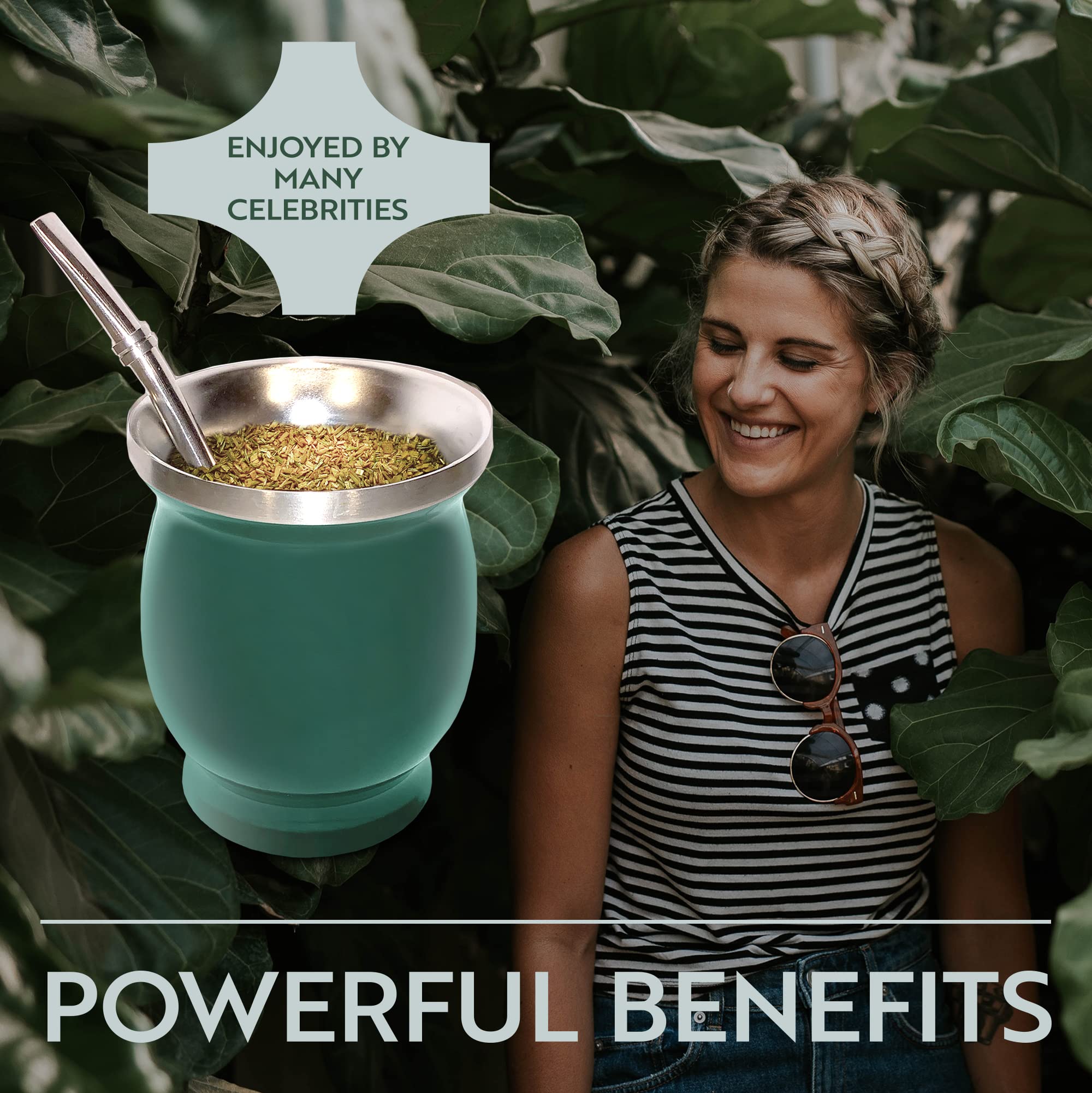 Norte Yerba Mate Natural Gourd/Tea Cup Set Green (Original Traditional Mate Cup - 8 oz) | Includes Bombilla (Yerba Mate Straw) & Cleaning Brush | Green Stainless Steel | Double-Walled | Easy to Clean