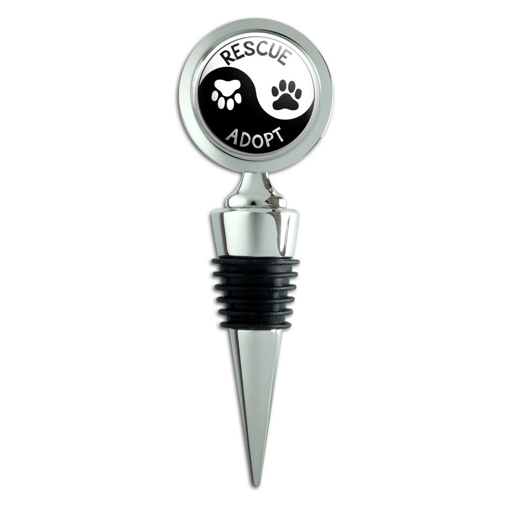 Rescue Adopt Yin Yang Paw Prints Dogs Cats Wine Bottle Stopper