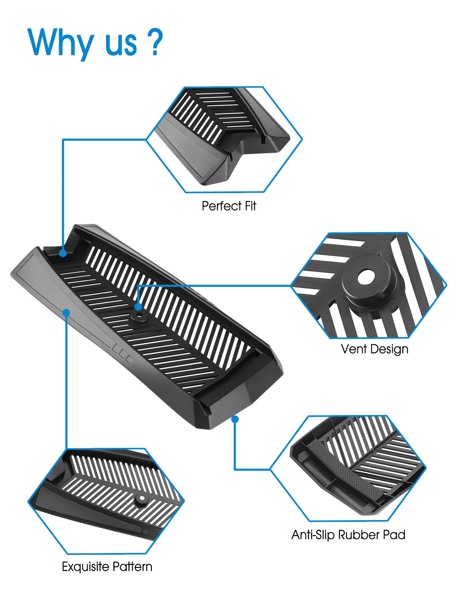 Kootek Vertical Stand for Playstation 5 Digital Edition, with Built-in Cooling Vent, Non-Slip Rubber Pad, Stable Base Compatible with PS5 DE Console