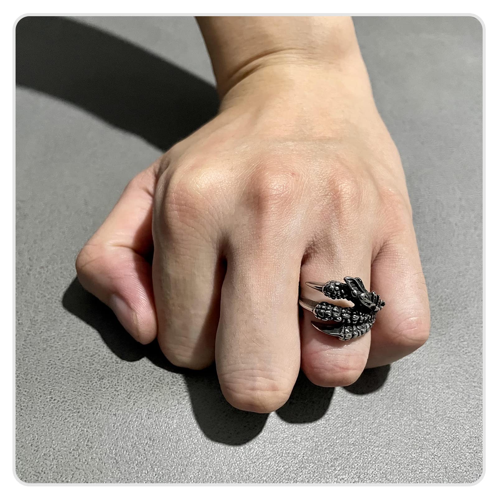 Nsitbbuery Hip Hop Jewelry Open Ring Stainless Steel Dragon Claw Ring(Steel(12))