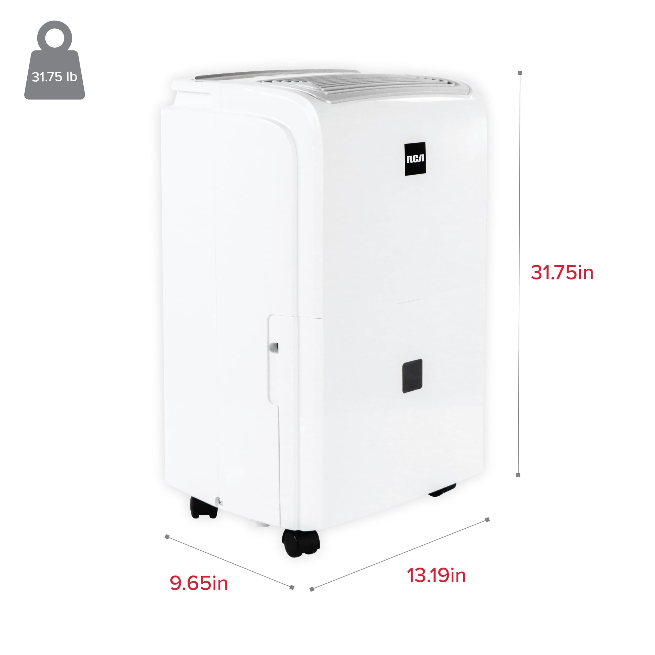 RCA 35-Pint Portable Dehumidifier, 115V, with Auto-Shutoff & Timer, Home Dehumidifier and Moisture Absorber For Basement, Garage, Living Room, White