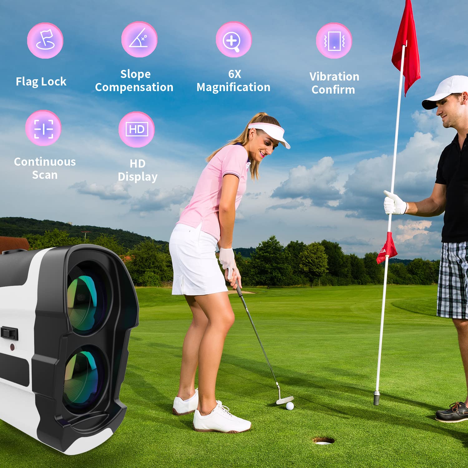 Range Finder, Fyobyye Golf Rangefinder with Slope Switch, High Precision Range Finder Golfing with Flag Pole Locking Vibration, 6X Magnification Golf Distance Rangefinder Golf Gifts for Men