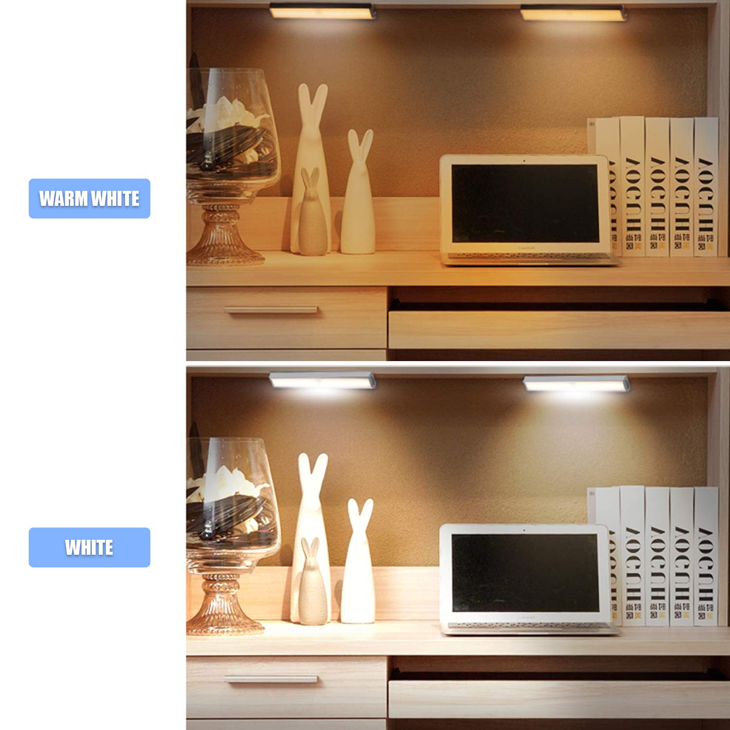 LEPOTEC 10 LED Under Cabinet Lights, Under Cabinet Light,Closet Lights Motion Sensor Light,USB Rechargeable Stick-on Stairs Step Light Bar, LED Night Light Magnetic Closet Lighting, (3 Pack)