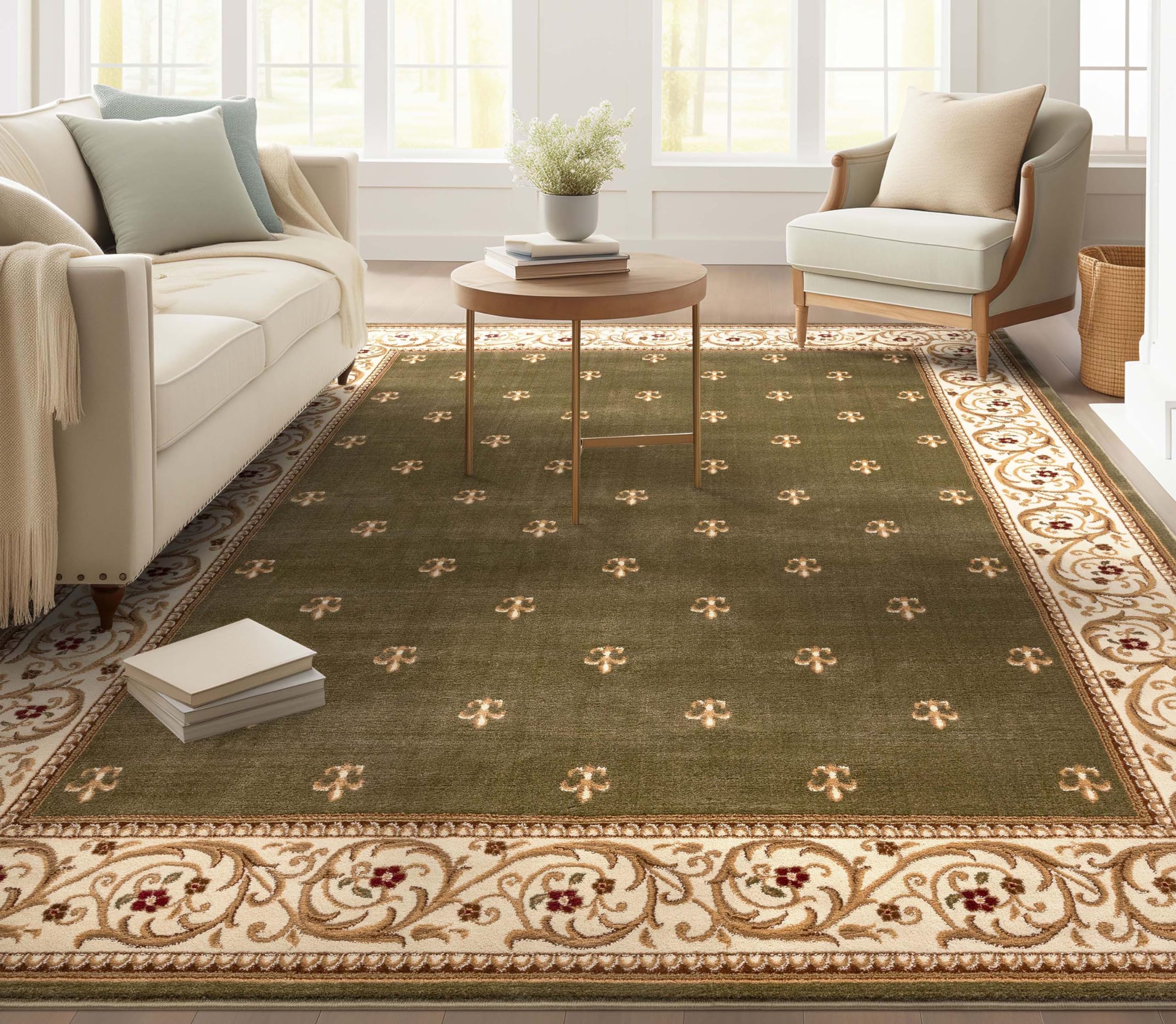 Well Woven Barclay Collection Fleur de Lis Black 5'3" x 7' Area Rug - for Living Room, Bedroom, and Dining Room