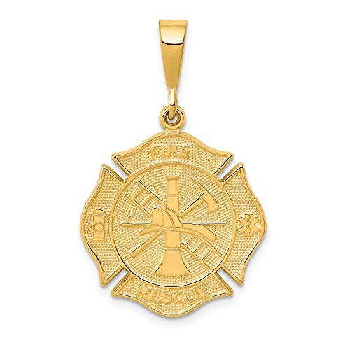 IceCarats 14K Yellow Gold Fire Department FD Fireman Necklace Firefighter Pendant Rescue Charm 34mm x 19.5mm Only