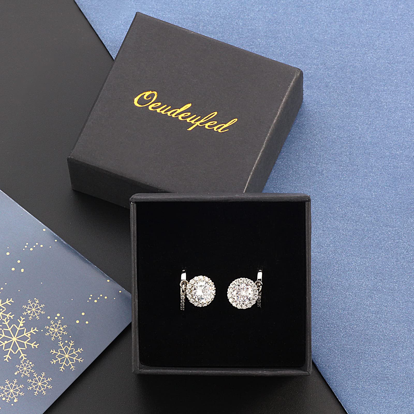 Oeudeufed Cubic Zirconia Hypoallergenic Earrings Women,Girls Rhinestone Cluster White Gold Plated Fashion Dangle Hoops Earring,Trendy Silver Diamonds Shiny Crystal Stud Sensitive Ears Wedding