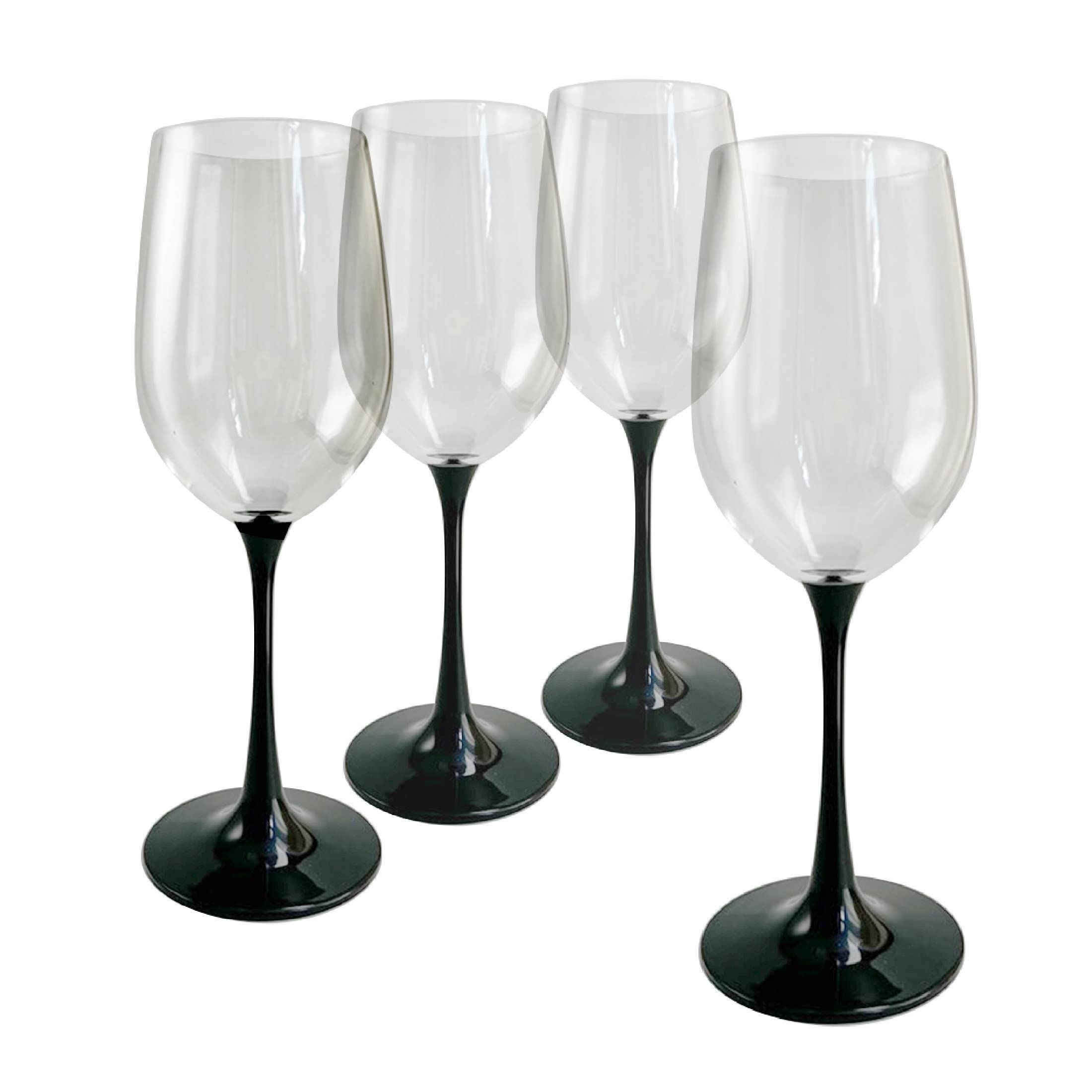 Lily's Home Unbreakable Stemmed White Wine Glasses, Made of Non Breakable Shatterproof Plastic, Indoor and Outdoor Drinkware, Reusable and Dishwasher-Safe, 13 oz. Each, Set of 4 (Black Stem)