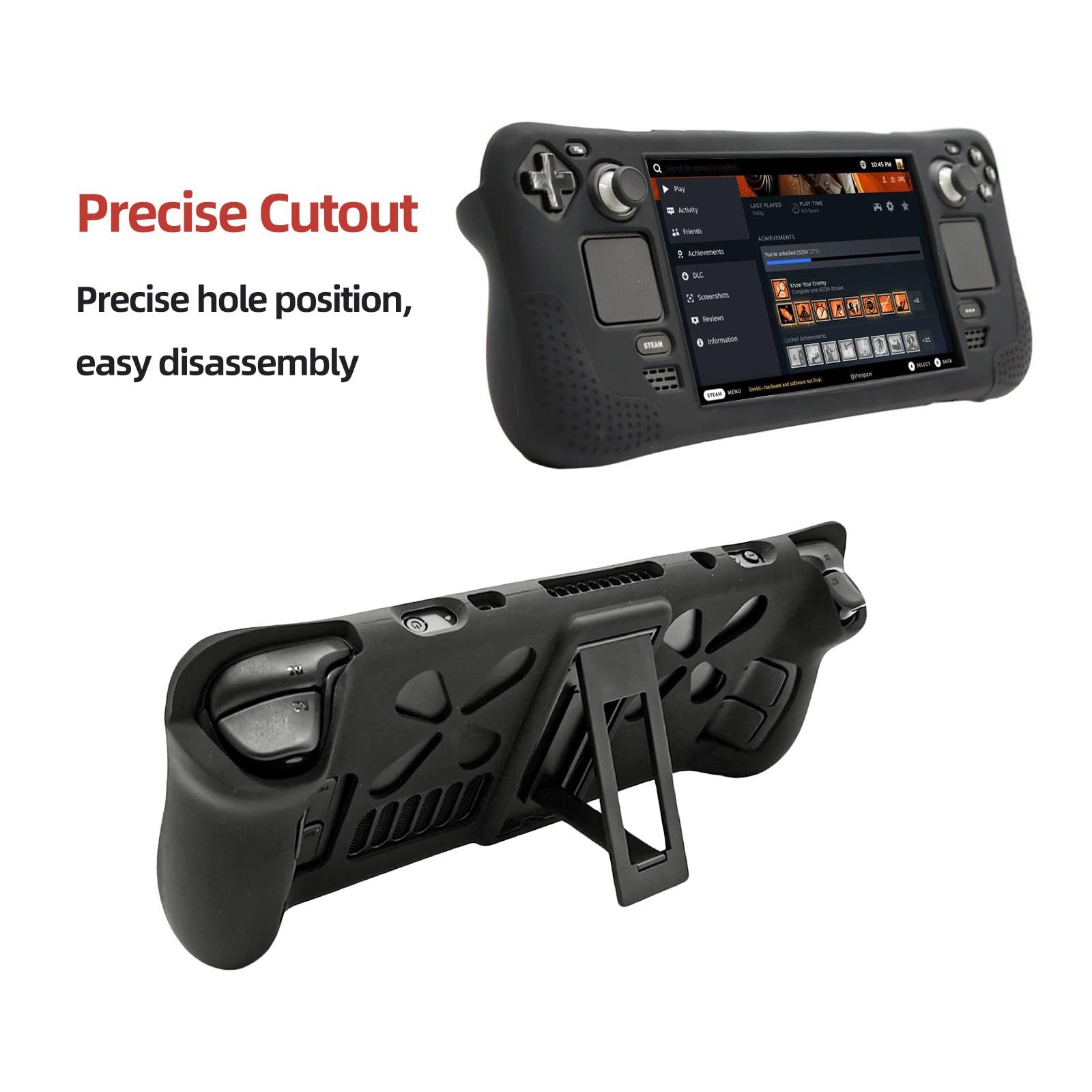 OFFCURVE Kickstand Protective Case for Steam Deck, Silicone Cover with Screen Protector & Thumb Grips & Touchpad Protect Skin for Steam Deck Console Shock-Absorption Steam Deck Protective Accessories