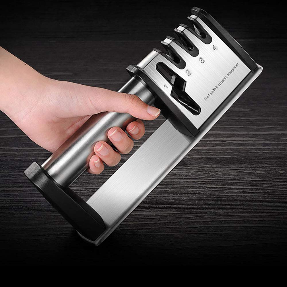 Kitchen Knife Sharpener,3-Stage Speed Sharpening Restore Knives with Non-slip Base and Esay to Use (Silver)