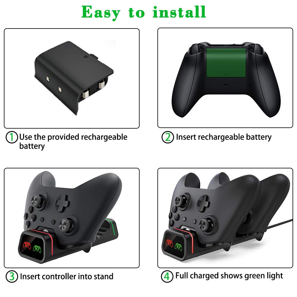 Megadream Dual Controller Charger for Xbox One/X/S, Dual Dock Xbox Battery Charging Station Controller Charging Stand Dock with 2 x 800mAh Rechargeable Battery Packs, LED Indicator Light