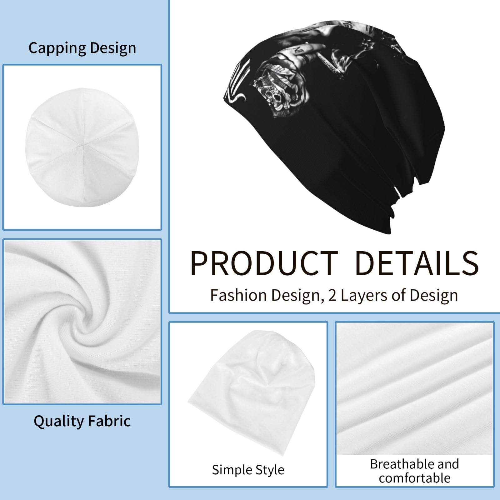Kingscom Jelly Singer Roll Knit Hat Beanie Cap Fashion Knitted Hat for Men and Women Black