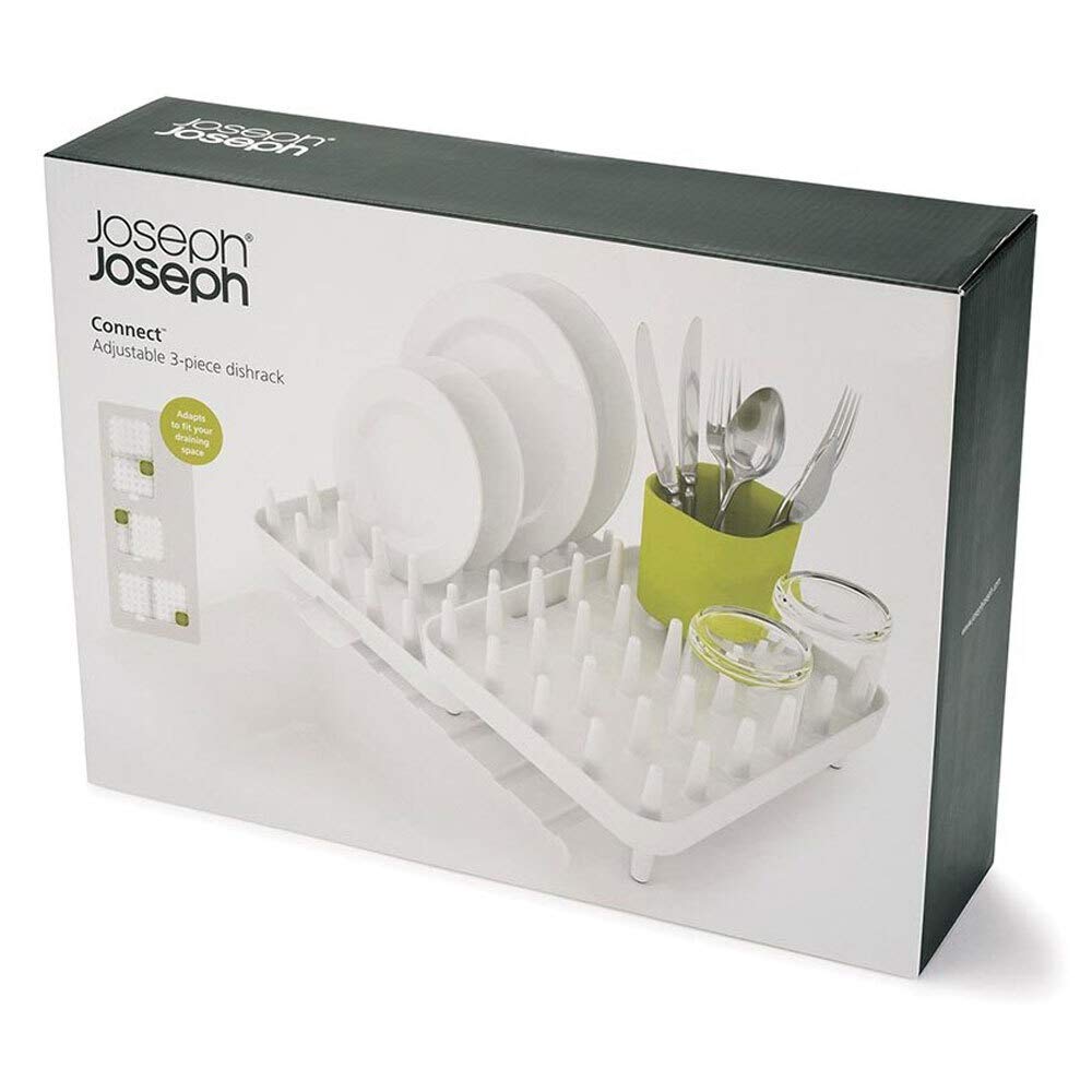 Joseph Joseph Connect Adjustable 3-Piece Dishrack, One Size, Off White/Green