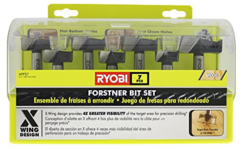 Ryobi A9FS7 7 Piece X Wing Woodworking Forstner Bit Set for Drill Press Use (Mountable Storage Case Included)