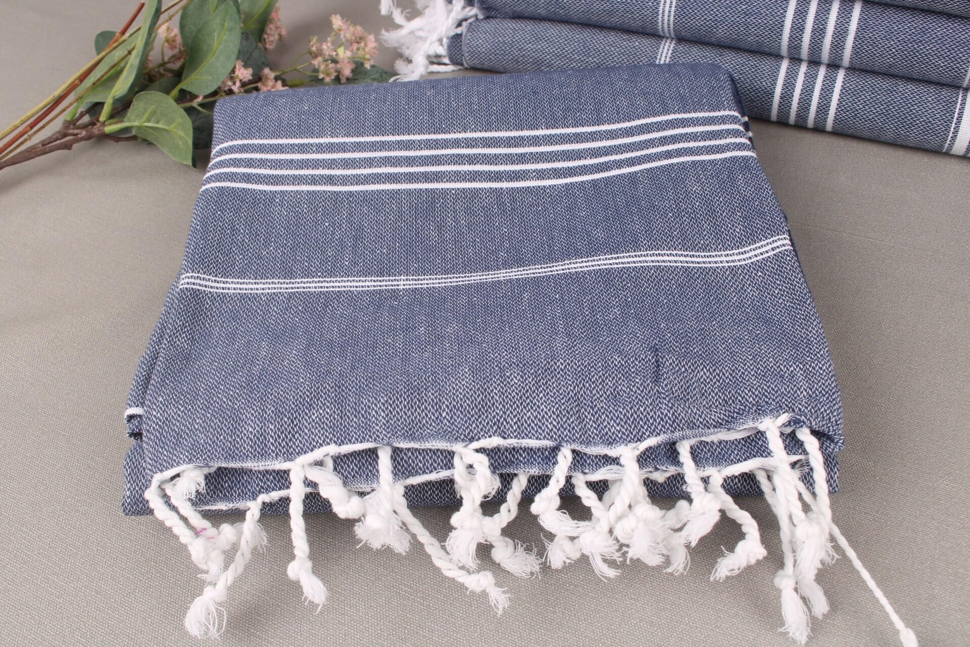 kayra export Turkish Towel,40x71 Oversized Beach Towels - Beach Blanket 100% Cotton Quick Drying Compact, Soft and Absorbent Travel Towel Gifts for Adults Beach Accessories - Striped (Dark Navy)