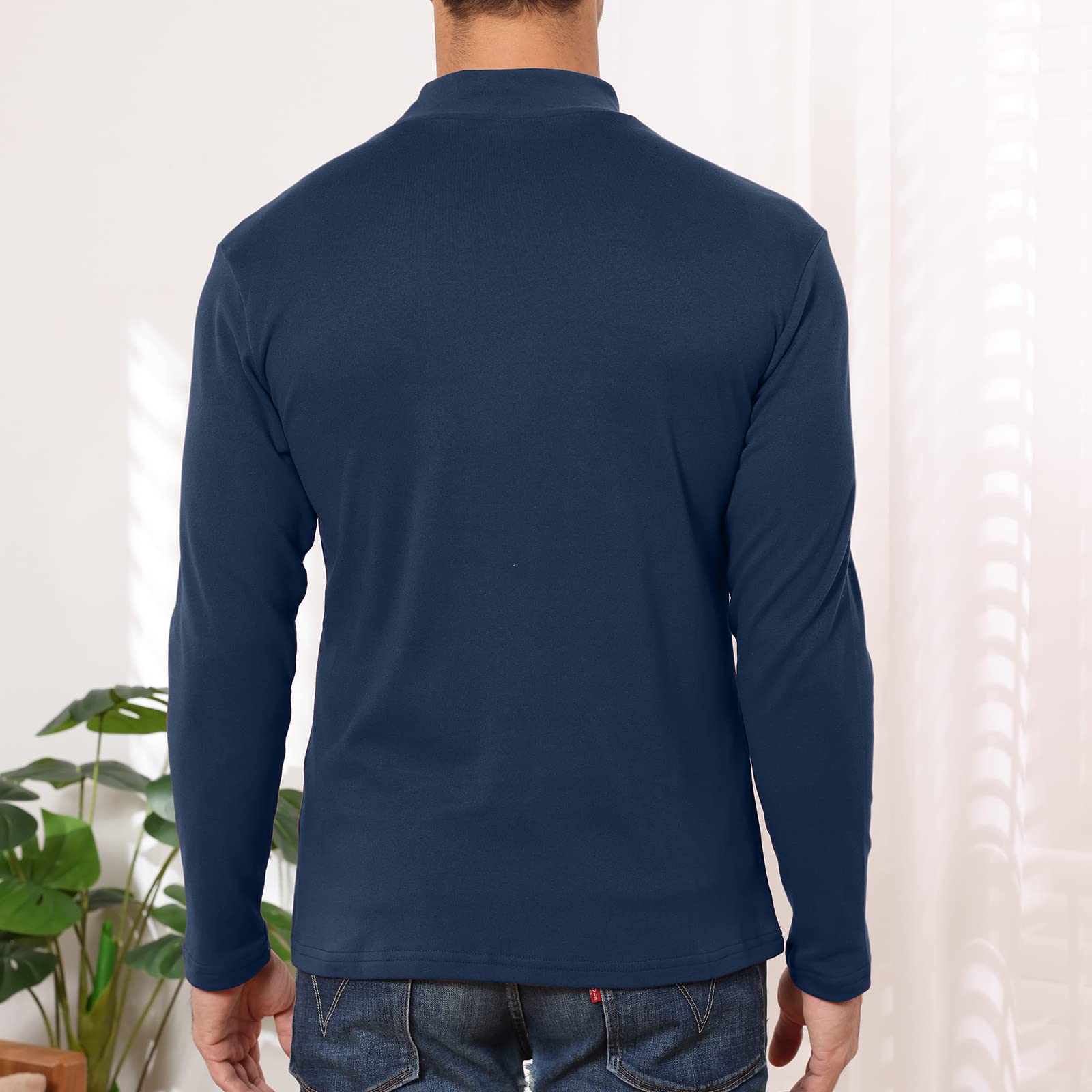 PICKLION Mens Casual Turtleneck Long Sleeve Undershirt Slim Fit Pullover Basic T-Shirts Navy Blue