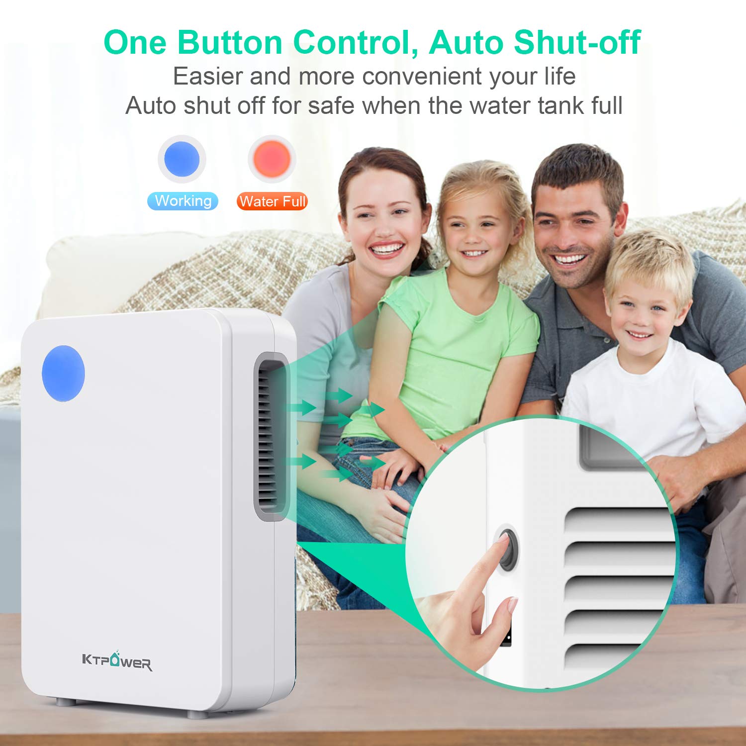 KTPOWER Dehumidifiers for Home 3200 Cubic Feet (500 sq ft), Compact and Portable 2000ml (68 oz) for High Humidity, Quiet Dehumidifiers for Bedroom, Basements, Bathroon, Kitchen, Garage, Auto Shut off