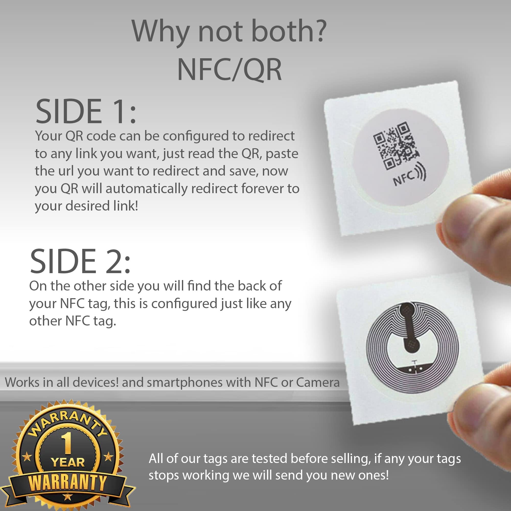 NFC/QR Dual - NFC Tag Sticker with Unique configurable QR Code (20 Pieces)