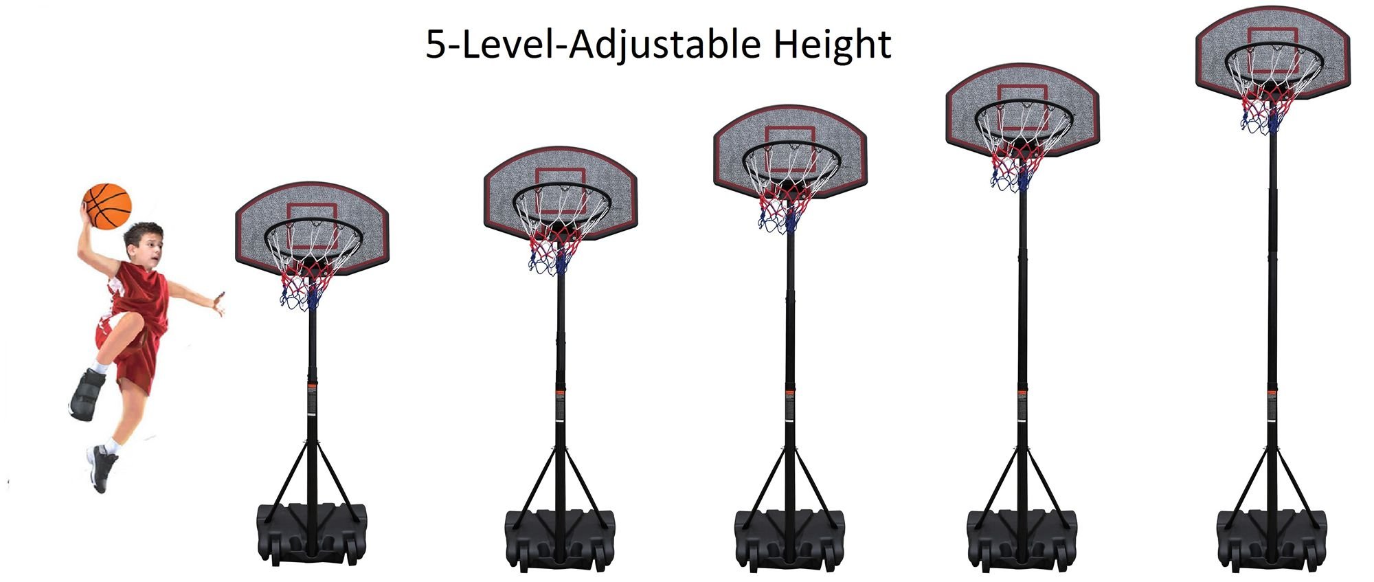 KLB Sport Height Adjustable Portable Youth Basketball Hoop