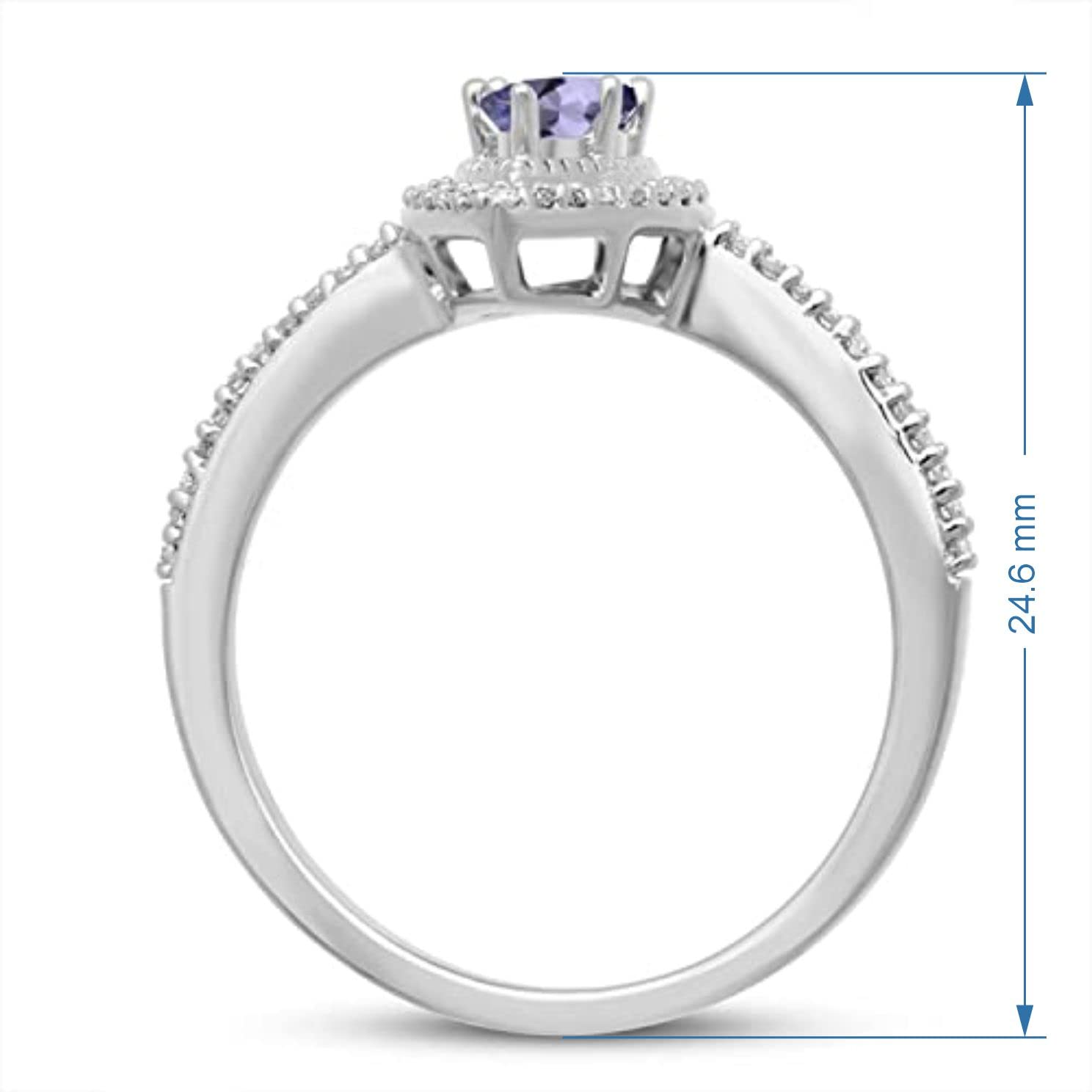 Jewelili 10k White Gold Marquise Tanzanite with White Diamond Fashion Ring, Size 7