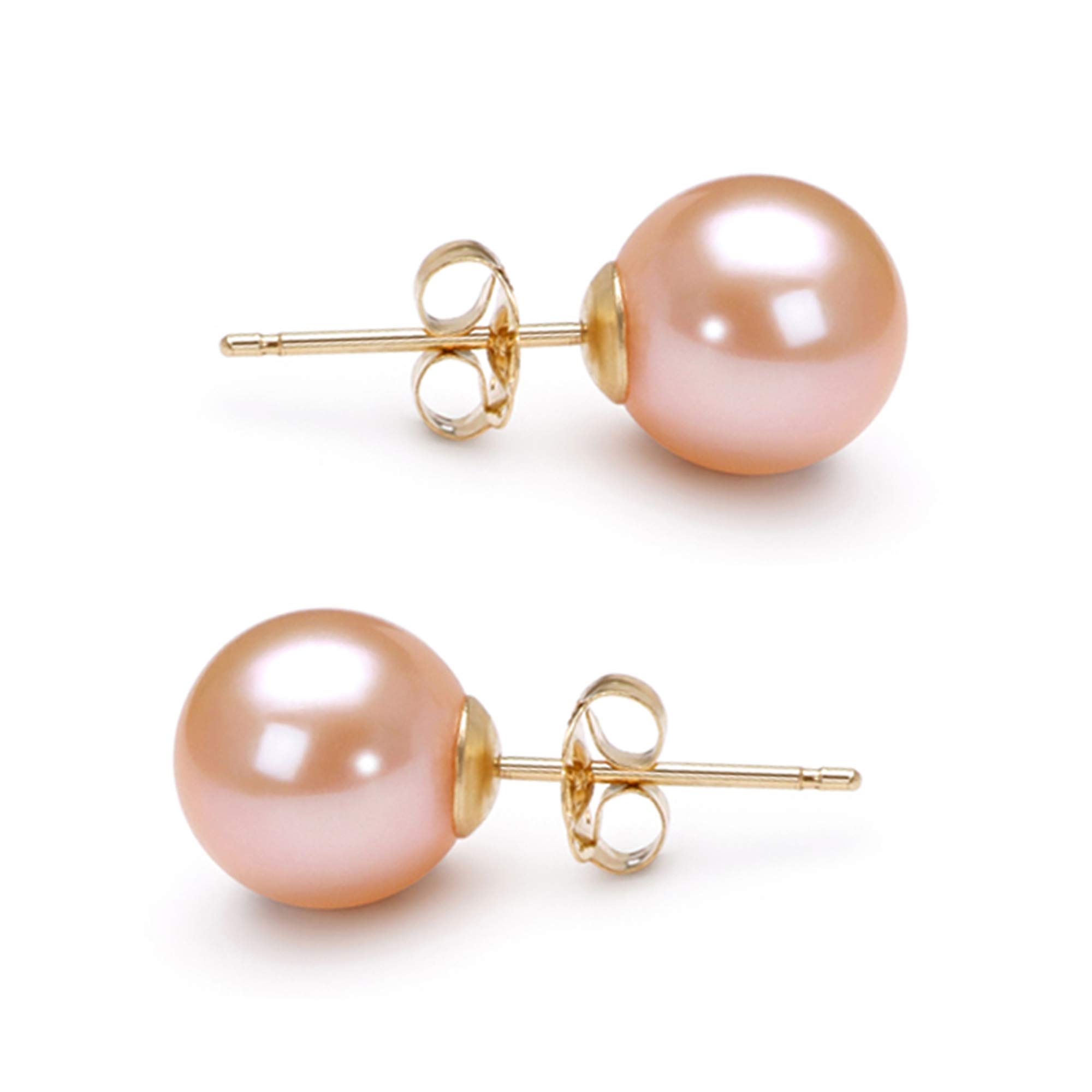Japanese Freshwater Cultured Pearl Earrings Stud AAAA Graded 8mm Pink Stud Earrings for Women with 14K Gold Settings and Jewelry Gift Box - Orien Jewelry