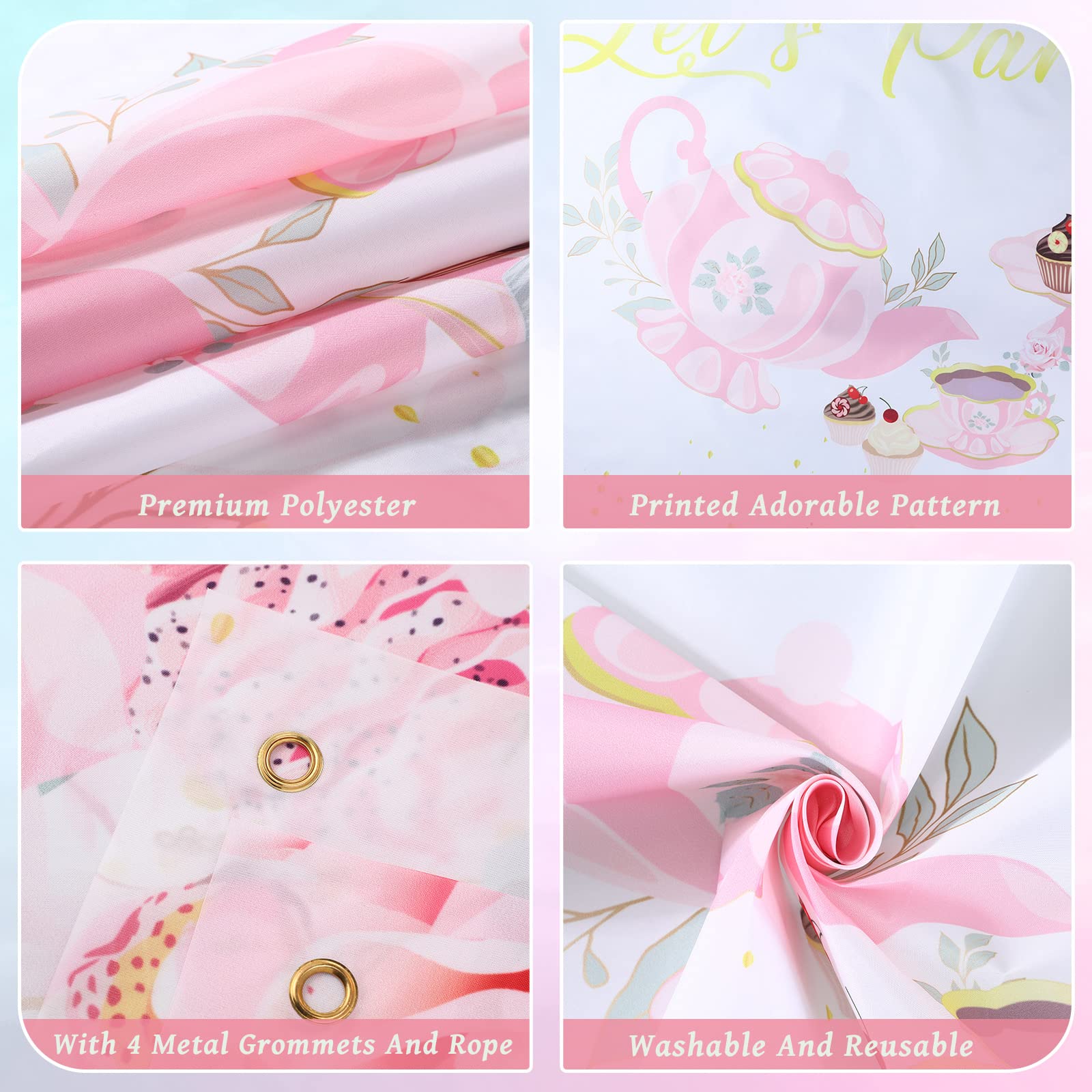 Let's Partea Tea Party Birthday Backdrop Tea Party Banner Decorations Tea Party Picture Background for Baby Shower Birthday Party Decorations Photo Booth (White, 6 x 3.6 ft)