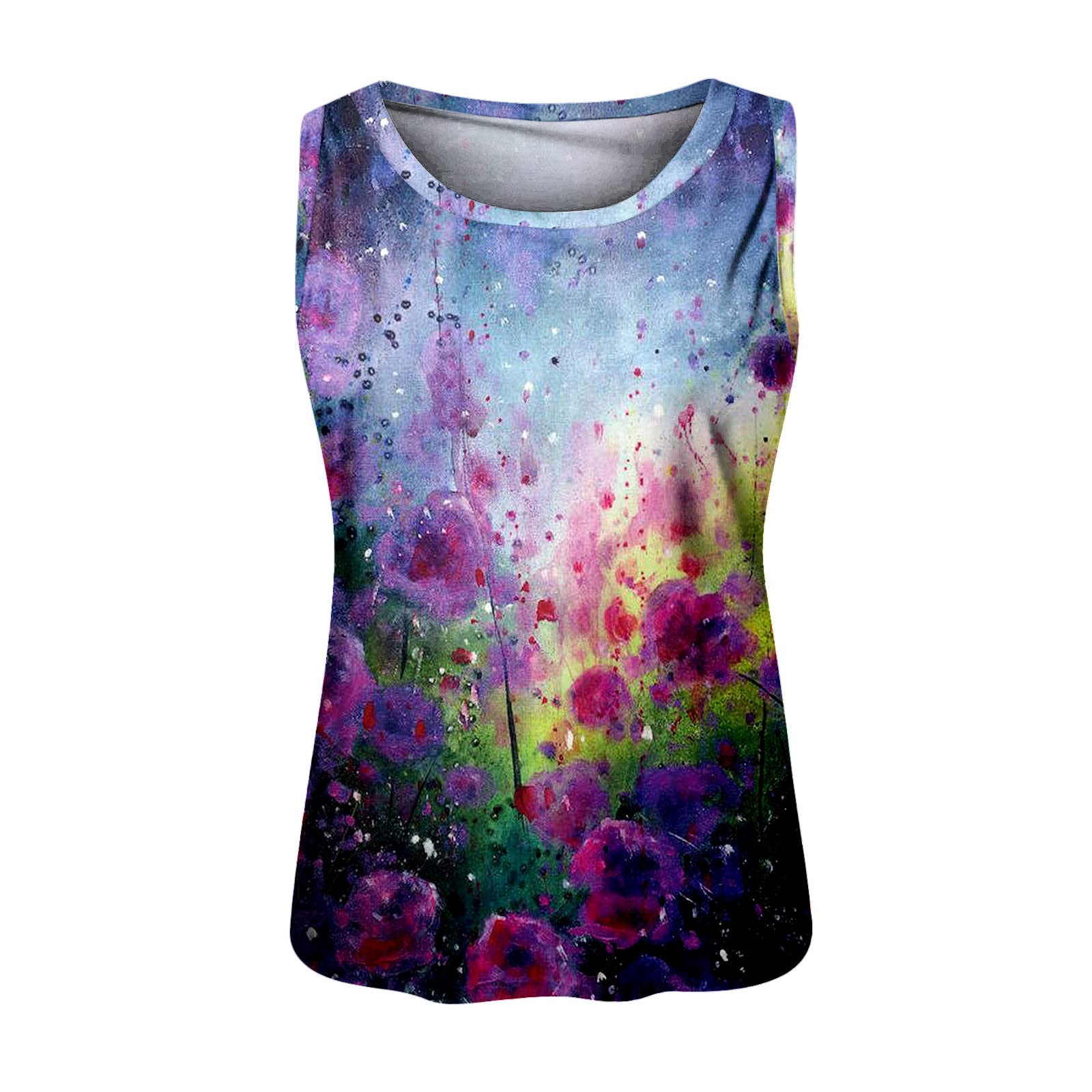 Running Tops for Women Tanks for Womens Crewneck Sleeveless Print Tank Tops Summer Casual Loose Fit Basic Shirts Beach,Comprar Devoluciones A-Purple