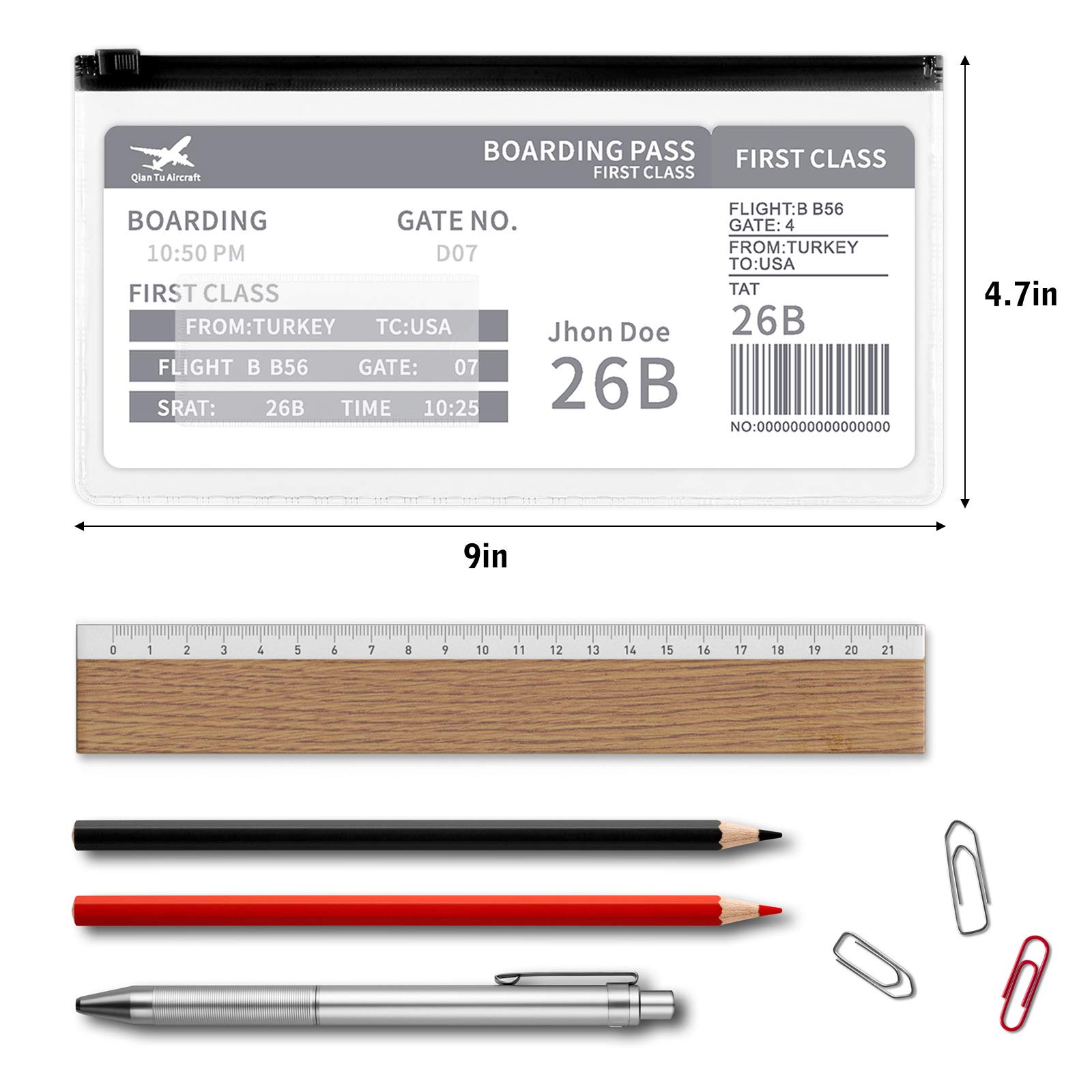 LABUK 25pcs Poly Zip Envelope, 9 x 4.7 Inches, Clear Zipper Pouch with Label Plastic Reusable Envelopes, A6 Size for Office Supplies, Black