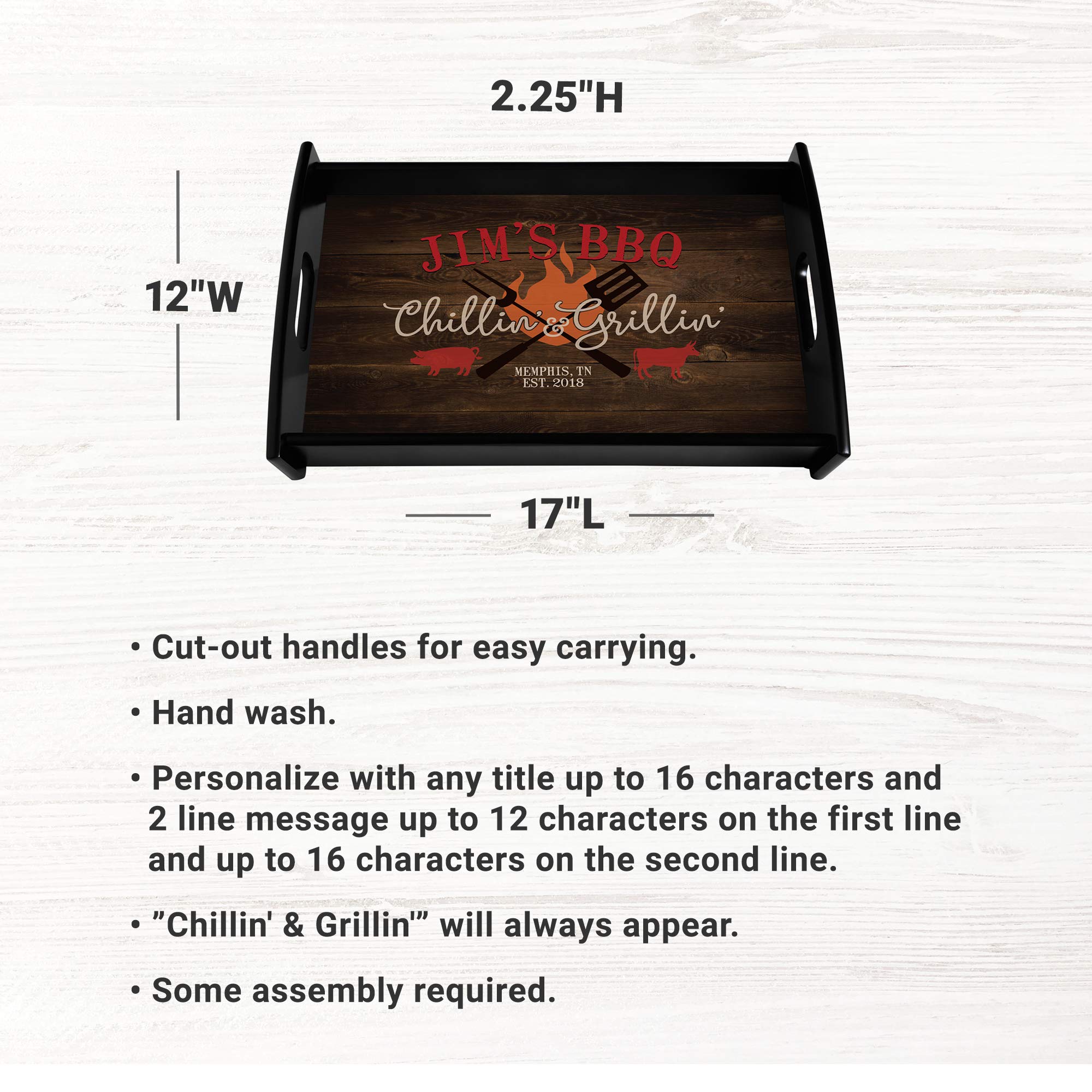 Let’s Make Memories Personalized Serving Tray - Chillin’ & Grillin’ - for Backyard Chefs - Unique Entertaining Essential - Customize Title, Message