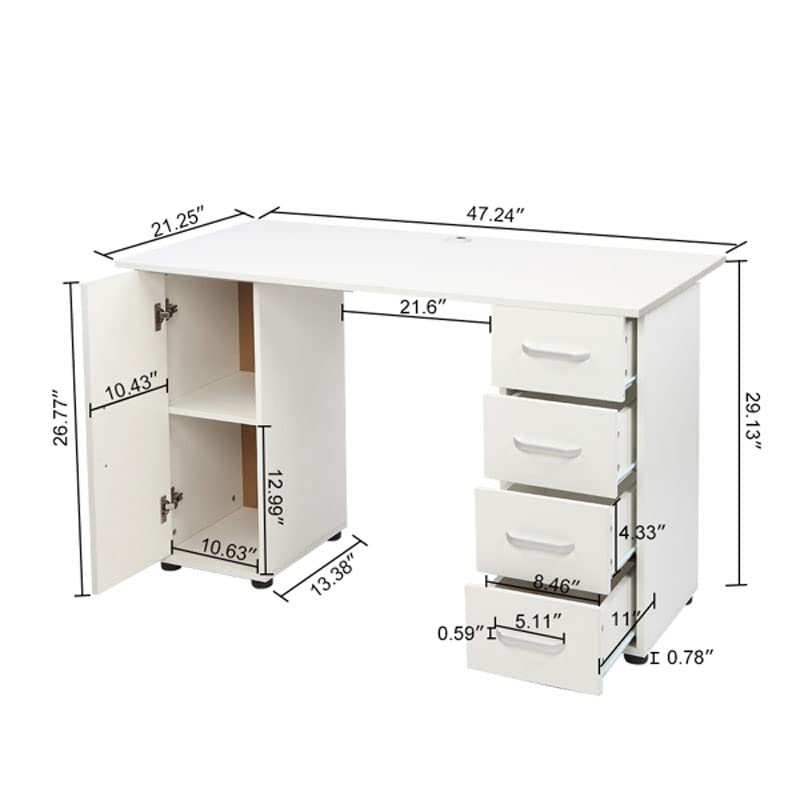 XBWEI Door Four Drawer Computer Desk White