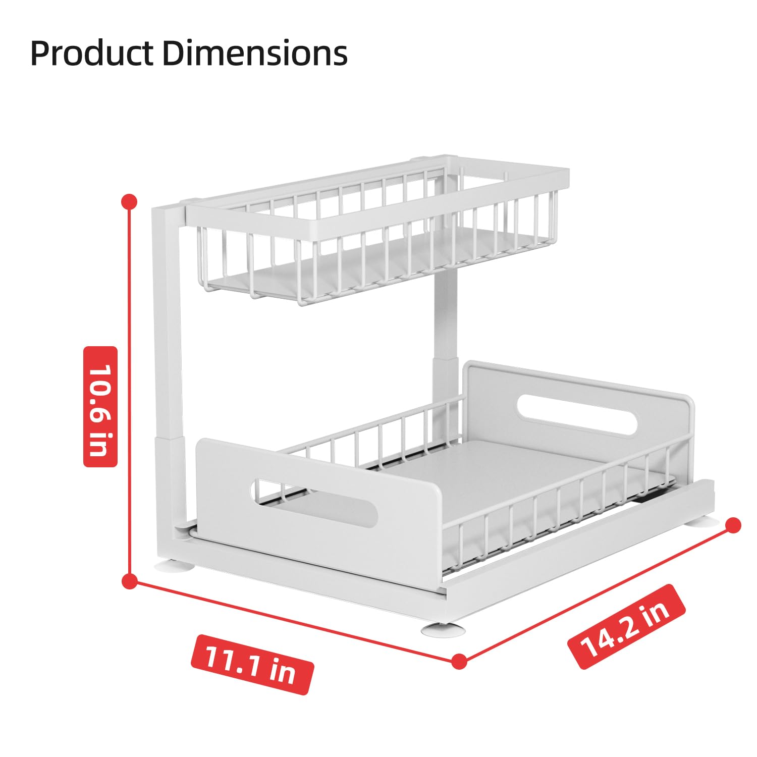 Lxmons 2-Tier Under Sink Slide Out Organizer, Pull Out Cabinet Storage Shelf with Sliding Storage Wire Basket Drawer for Bathroom Kitchen, Countertop or Pantry Storage shelf, White