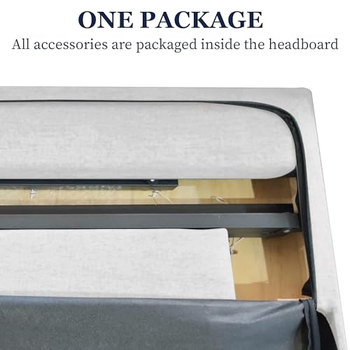 viplov Twin Size Platform Bed Frame with Upholstered Headboard, Mattress Foundation with Wooden Slats Support, Easy Assembly, Noise Free, No Box Spring Needed, Light Grey