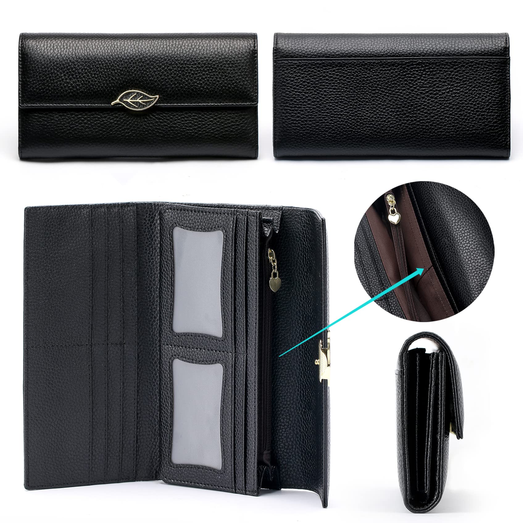 Repterbo Wallets for Women RFID Blocking Genuine Leather Large Capacity Trifold Ladies Clutch Wallet Multi Card Organizer Black1