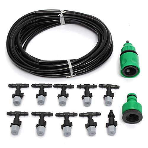 Kujo 5m 16ft Gardening Plant Micro Drip Irrigation System Patio Atomization Micro Sprinkler Cooling Kit Garden Watering System DIY Plant Watering Supply Distribution Tubing