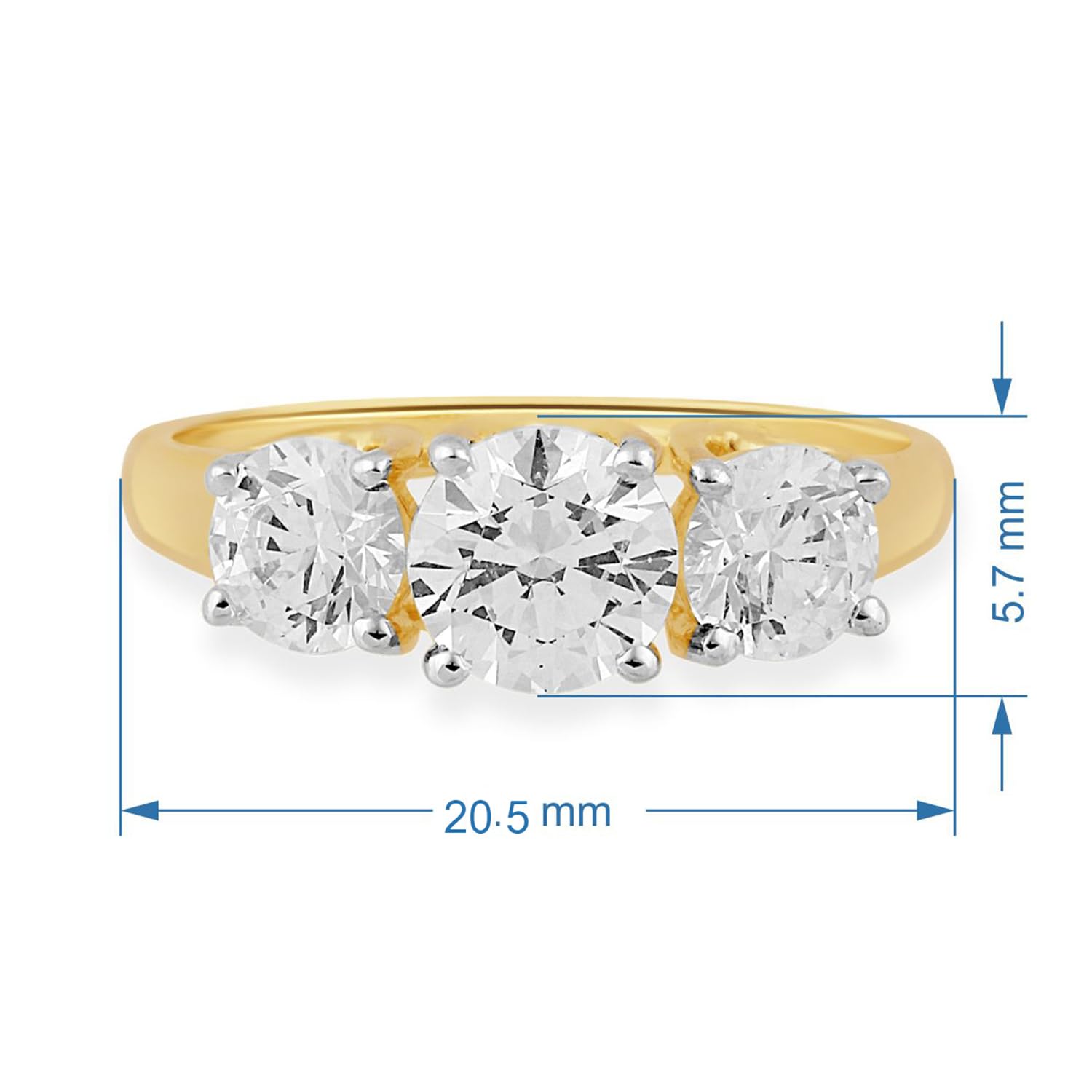 Jewelili 10K Yellow Gold 6.3 MM and 5 MM Round Cubic Zirconia Anniversary Ring, Size 8
