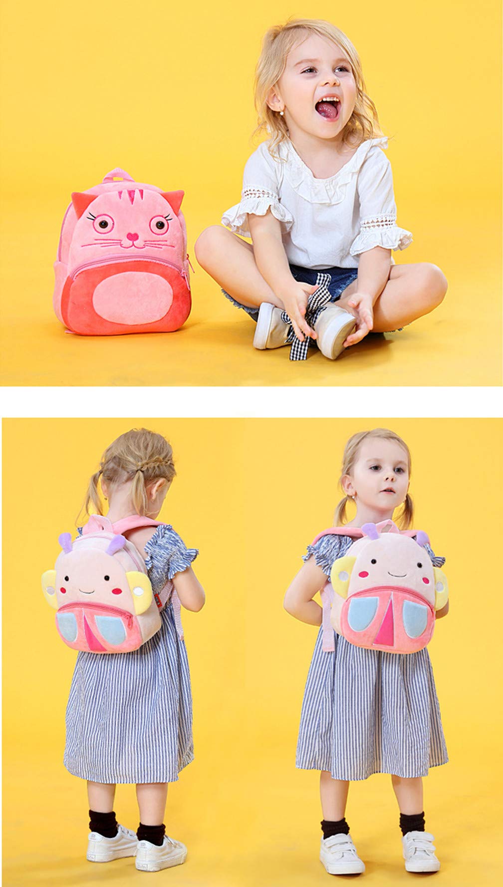 Ladyzone Toddler Backpack Zoo Animals Backpacks Cute Plush Bag Cartoon 10" Preschool Book Bag For 2+ Years Girls Boys (Bee)