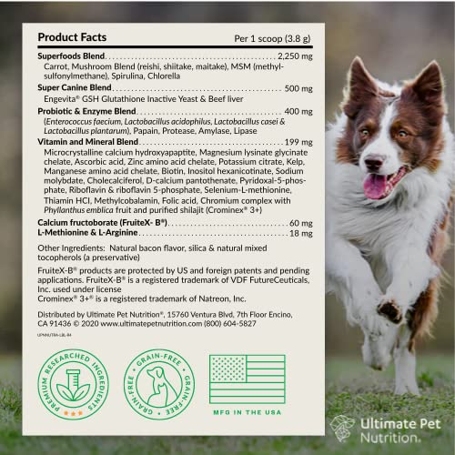 ULTIMATE PET NUTRITION Nutra Thrive™ Canine 40 in 1 Nutritional Supplement for Dogs, Powder Supplement for Dogs, Digestion and Immune Support 30 Servings