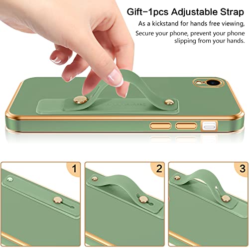 VENINGO iPhone XR Case, Phone Cases for iPhone XR,Slim Fit Soft TPU Rubber with Adjustable Wristband Kickstand Scratch Resistant Shockproof Protective Cover for Apple iPhone XR 6.1 Inch, Matcha Green
