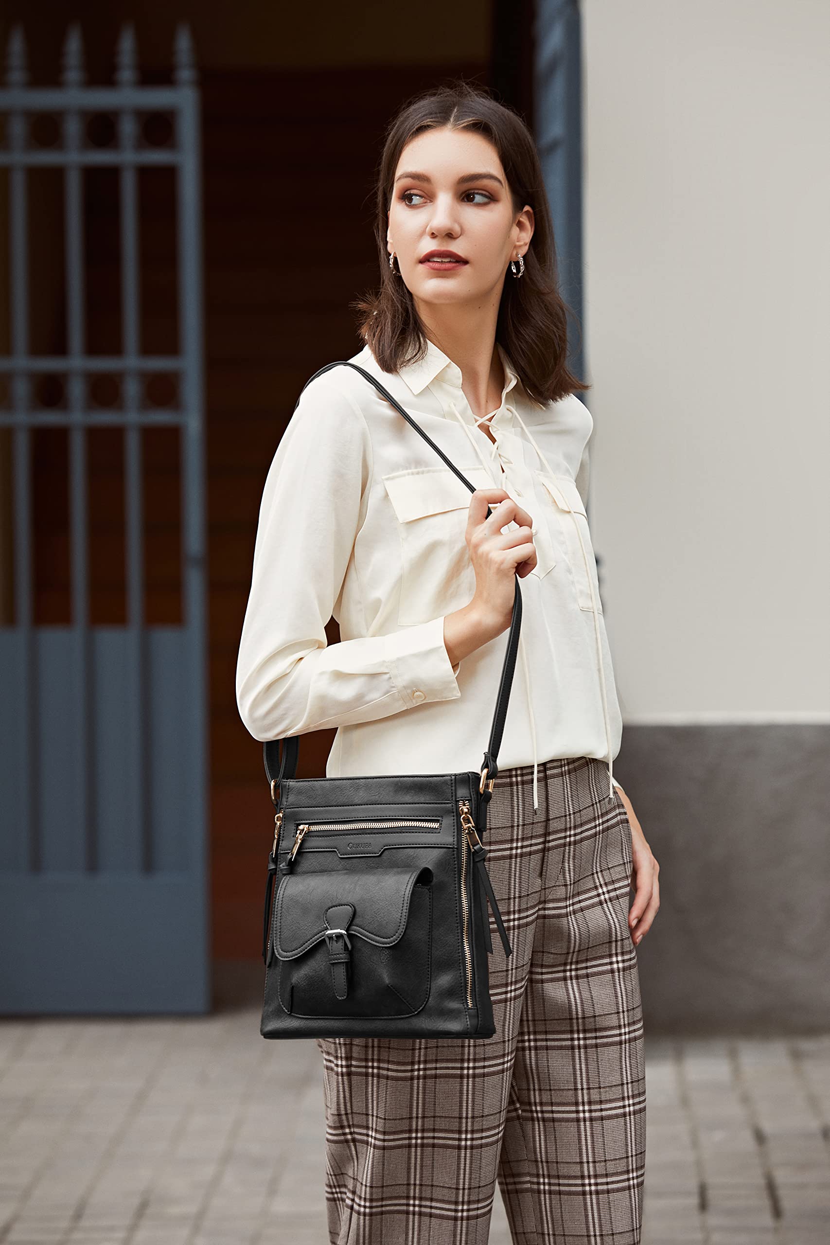 OUKUPA Crossbody Bag For Women Shoulder Handbag Messenger Bag Satchel Long Over Strap Tassel Zip Multiple Pockets Lightweight