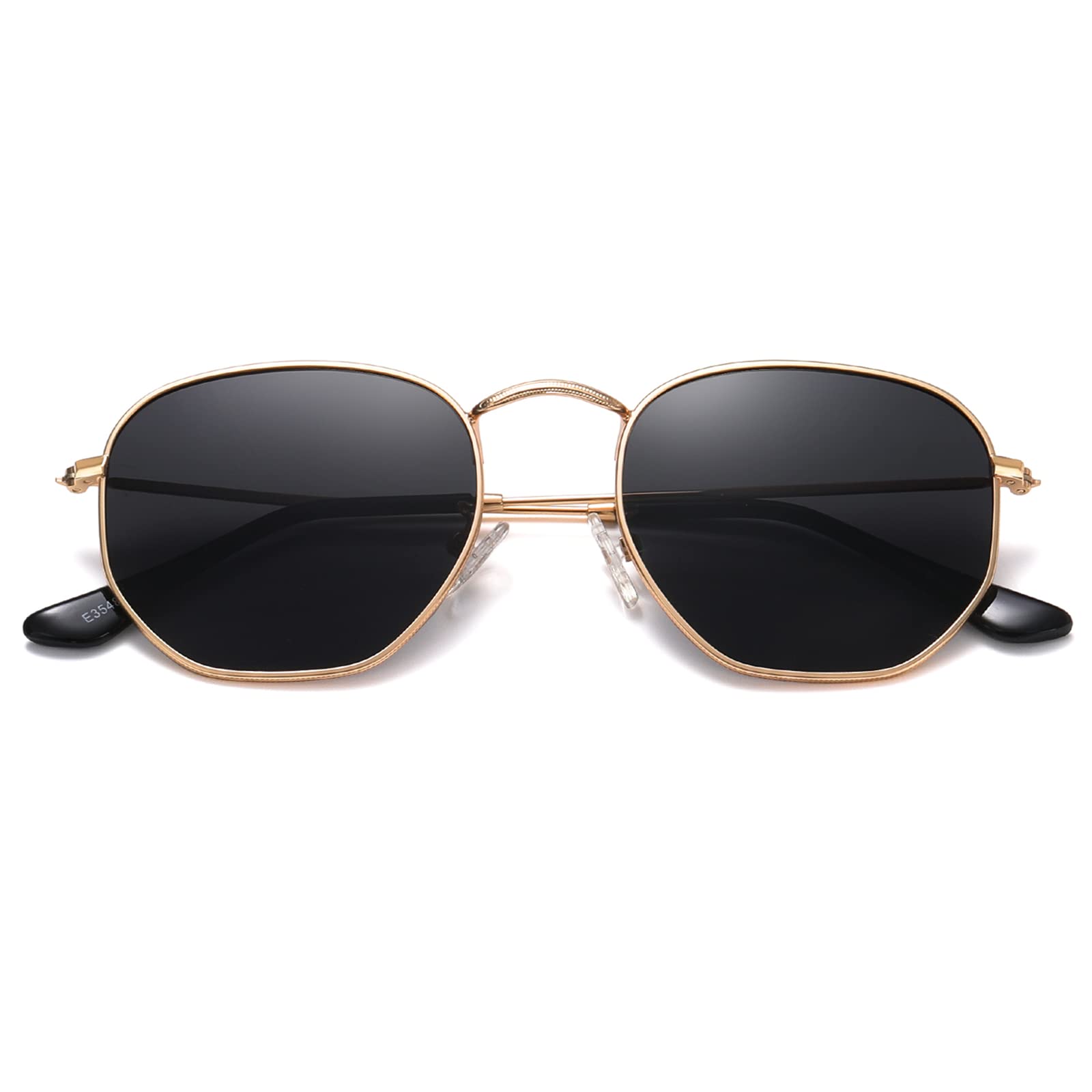 MEETSUN Polarized Hexagon Sunglasses for Women Men Polygon Square Sun Glasses UV400 Protection Metal Frame Gold Frame-Gray Lens