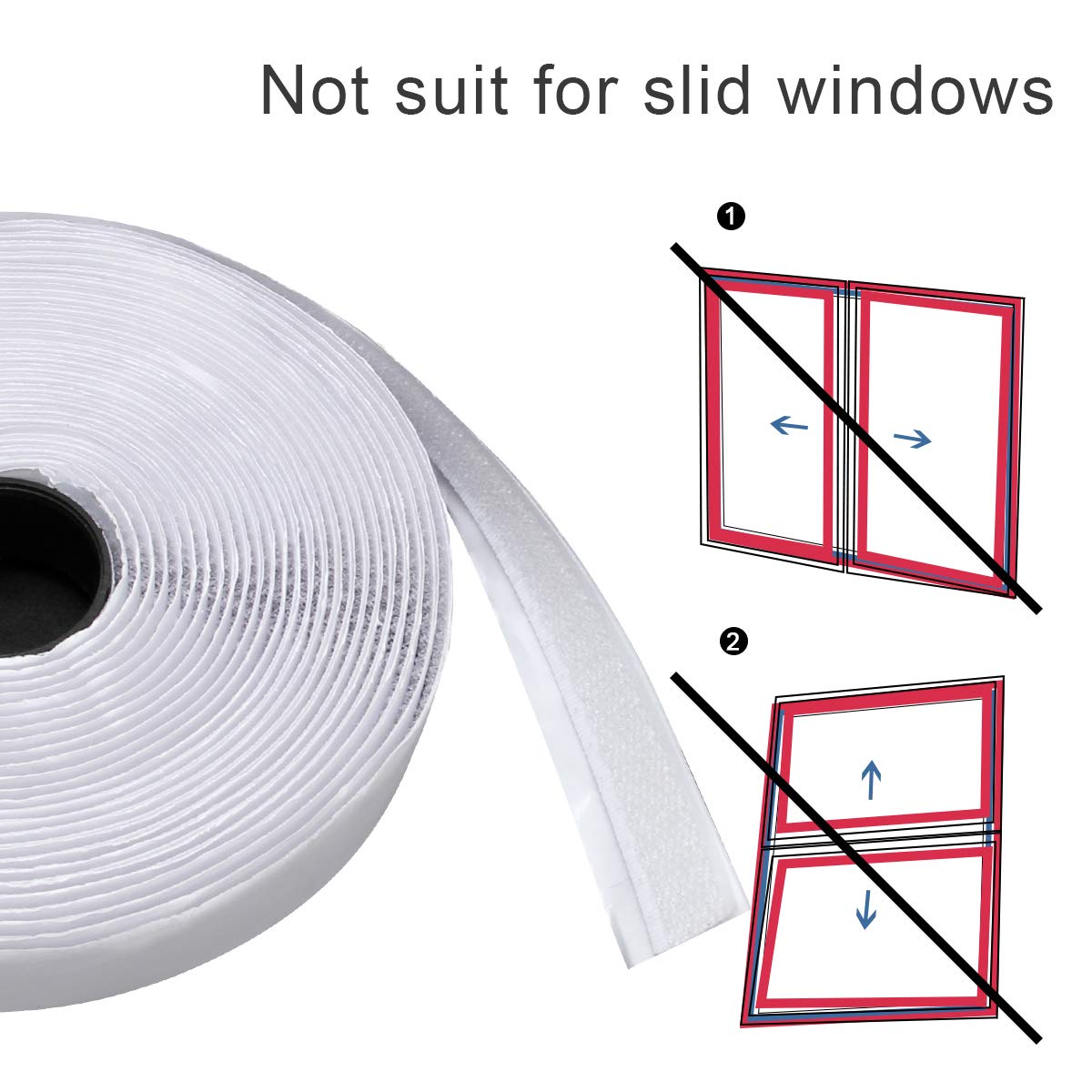 Luxiv 158" Window Seal Kit for Portable Air-Conditioner with Zip and Adhesive Fastener White Airlock Sliding Window Seal Cloth for Mobile AC (158in / 400cm)